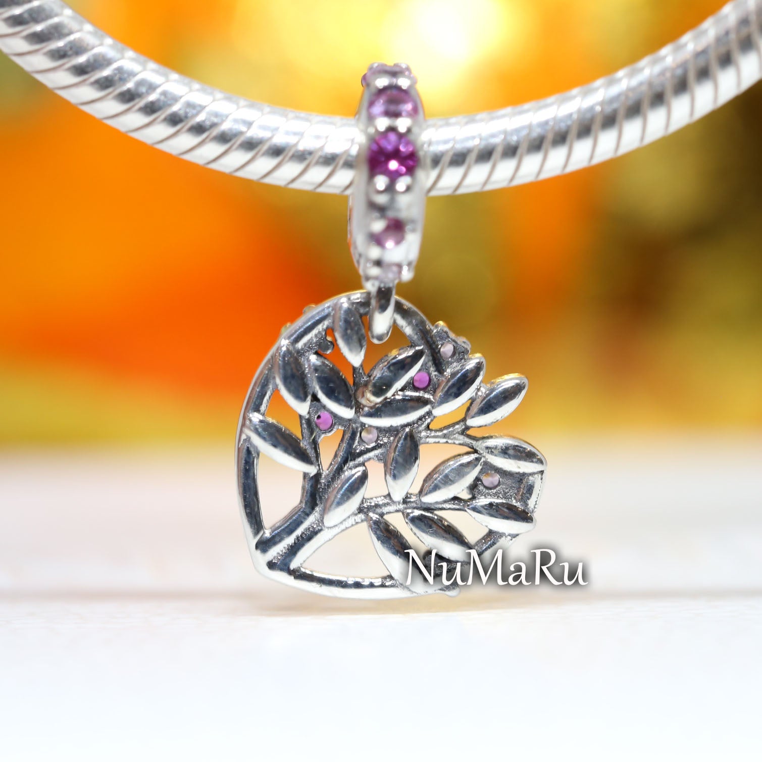 Pink Heart Family Tree Dangle Charm 799153C01 – NUMARU