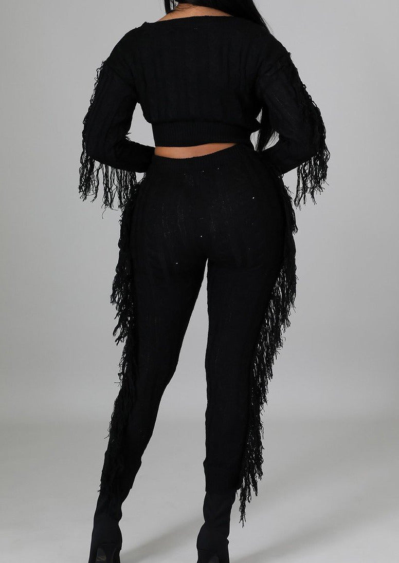 Matching Sets | Tierra Fringe Cable Knit Two Piece Set | NUMARU